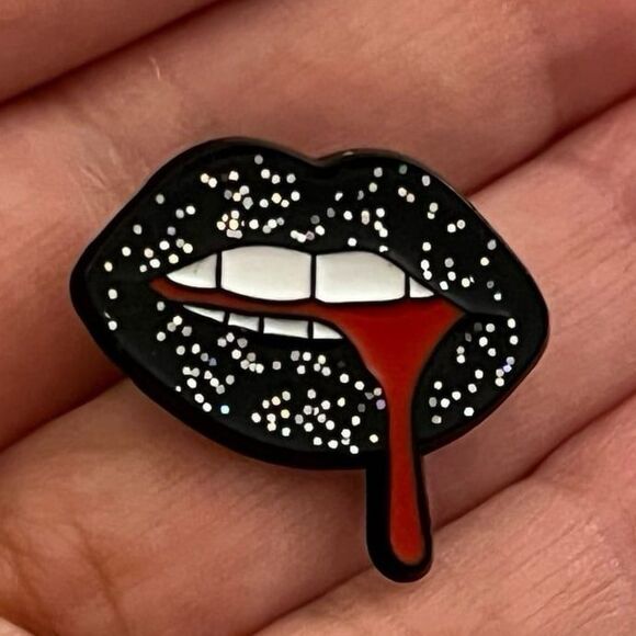Jewelry | Black Glitter Lips Gothic Enamel Pin | Poshmark